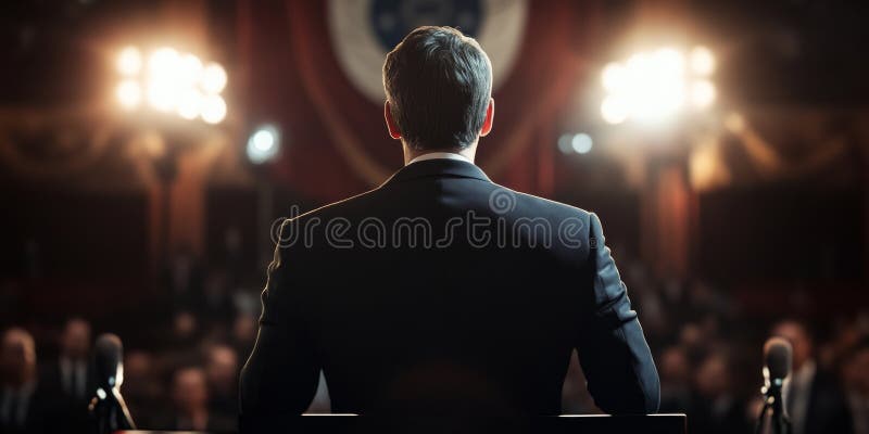 A Confident Speaker Stands before an Attentive Audience. the Scene ...