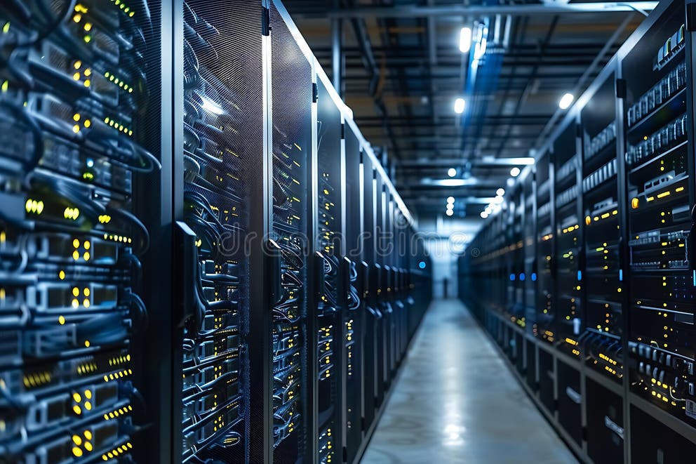 Rows of Modern Server Racks in a Data Center Stock Illustration ...