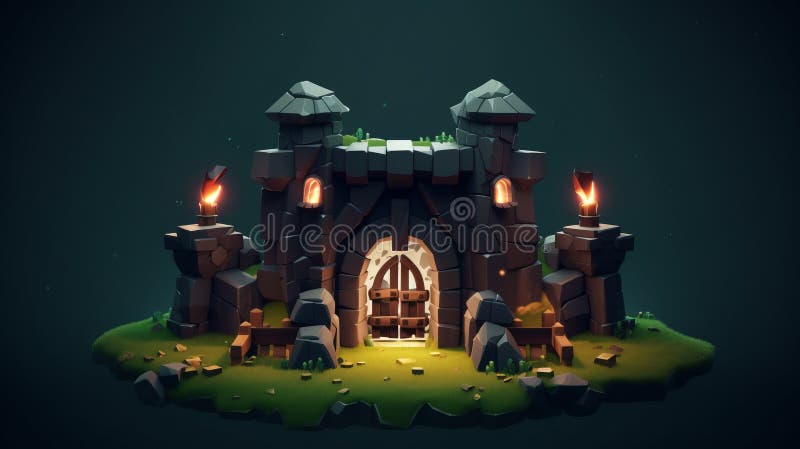 Low Poly Castle: a Contrast of Lights and Darks Stock Illustration ...