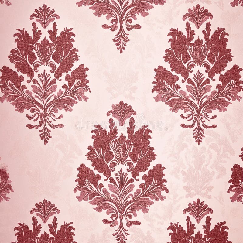 Elegant Damask Wallpaper Design Burgundy Floral Pattern on Pink ...