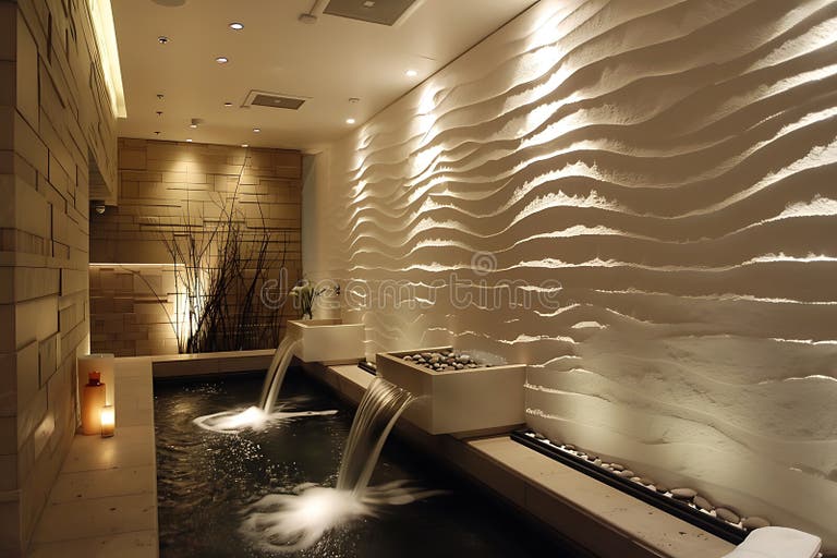 Serene Spa Water Feature with Textured Wall Stock Illustration ...