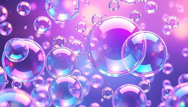 Iridescent Bubbles Float in Purple Ambient Light Stock Illustration ...