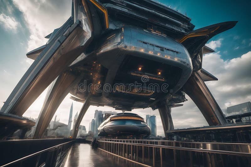 Enormous Building with Towering Structure Atop. Generative AI. Stock ...