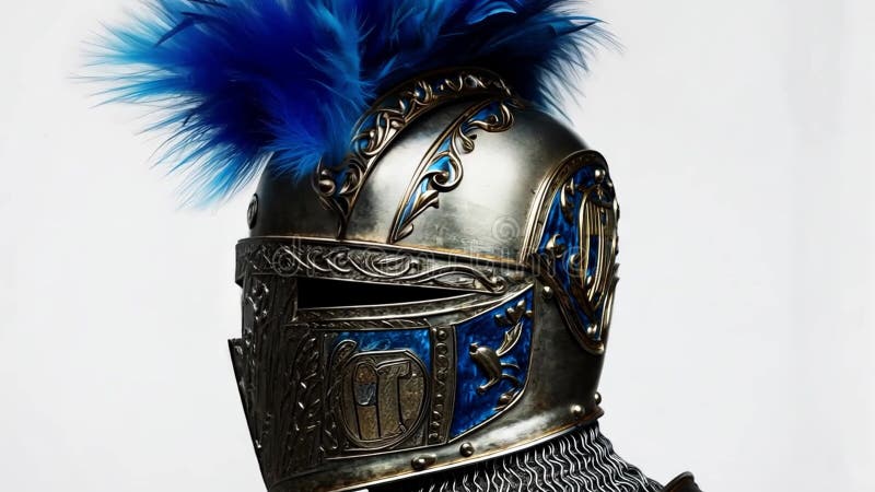 A Stunning Medieval Knight Helmet with Vibrant Blue Feathers. this ...