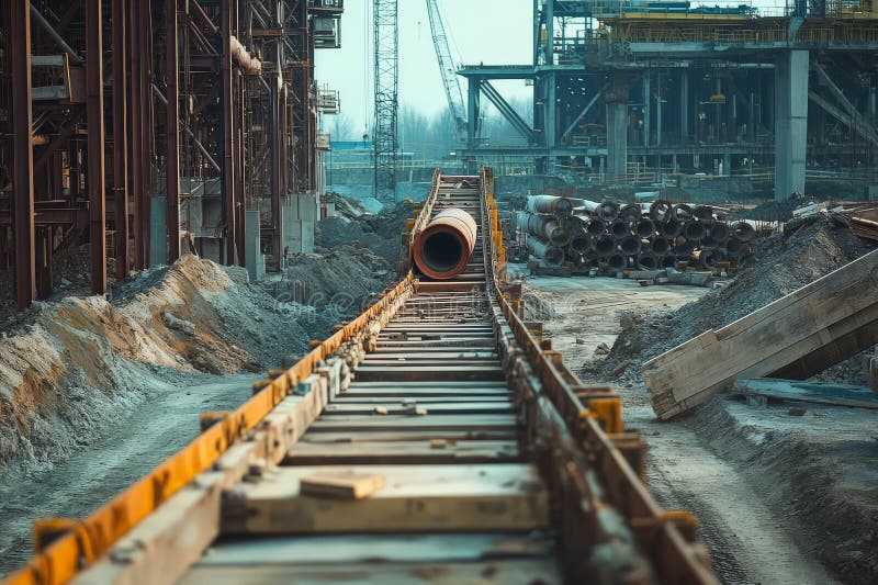Conveyor Belt at Construction Site Stock Illustration - Illustration of ...