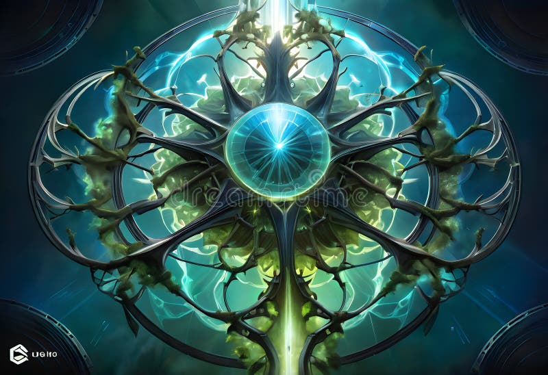 Futuristic Bioluminescent Sci-Fi Structure with Radiant Central Sphere ...