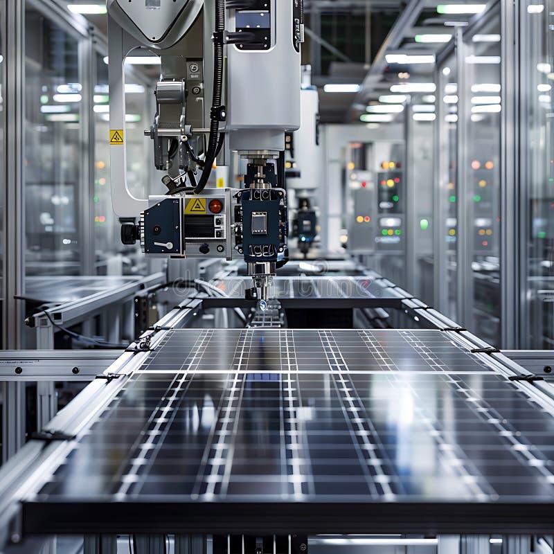 Automated Solar Panel Assembly Line in High-Tech Factory Stock ...