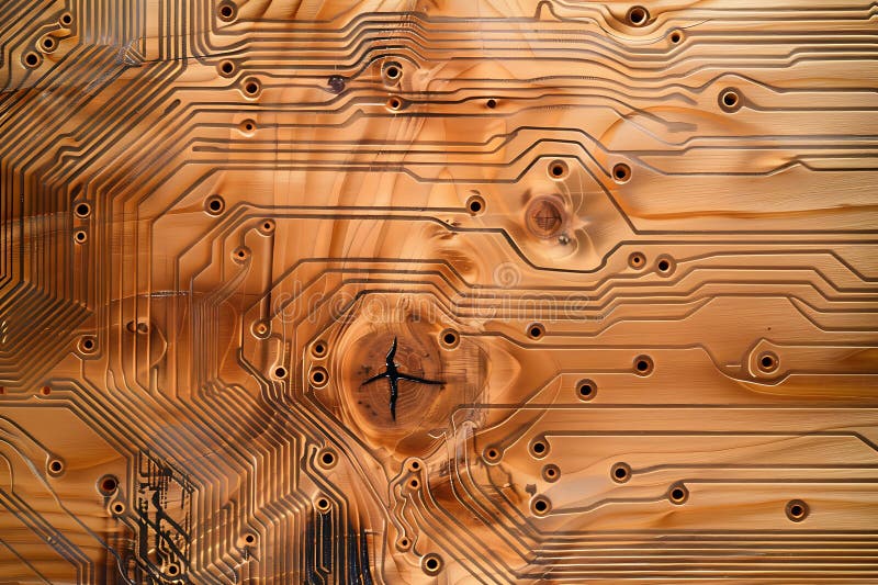 Intricate Wooden Circuit Board Design with Detailed Wiring Stock ...