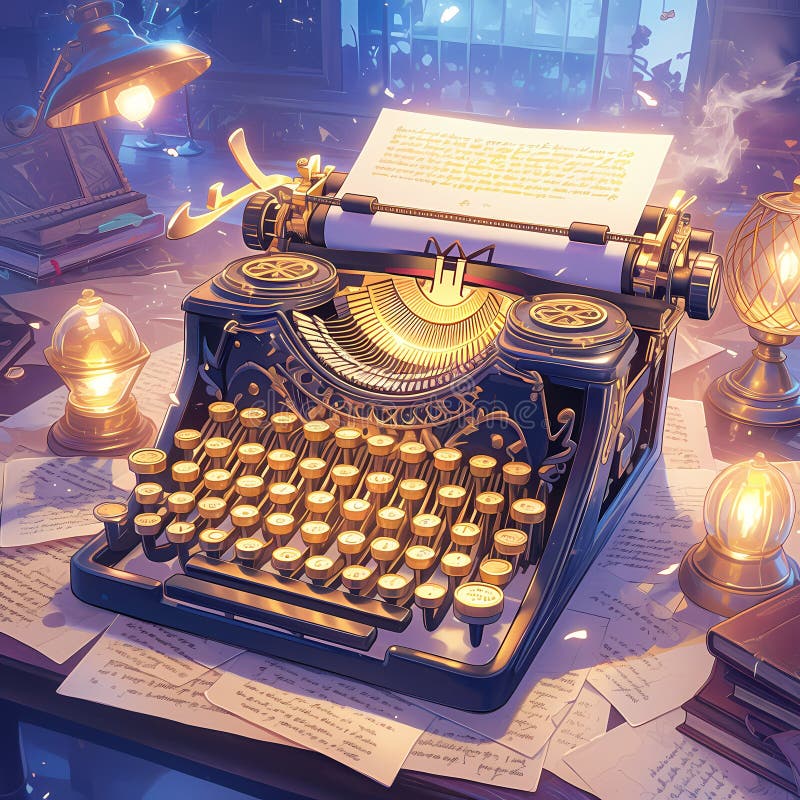 Classic Steampunk Typewriter on Desk Stock Illustration - Illustration ...