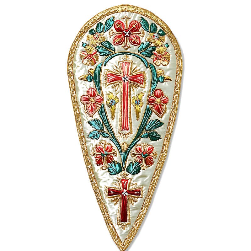 Ornate Religious Embroidered Panel with Crosses and Floral Motifs Stock ...