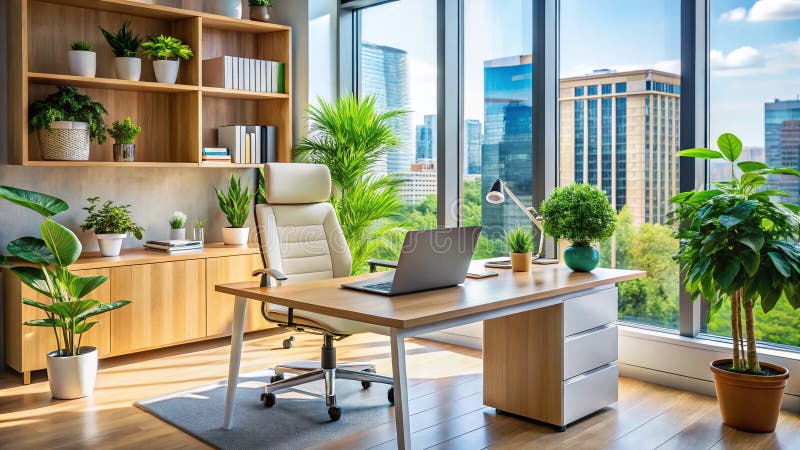 A Stylish and Functional Office Secretary Workspace a Desk Chair Laptop ...