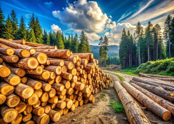 Stacked Pine and Spruce Logs a Visual Representation of Sustainable Forest Management and the ...