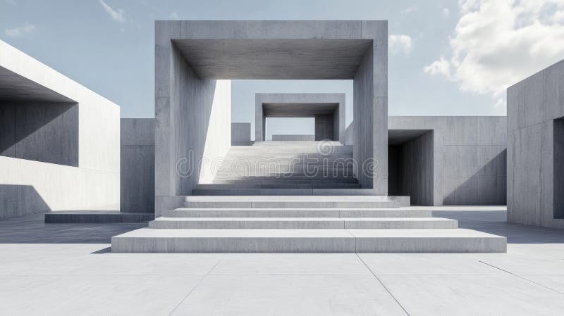 Modern Concrete Architecture with Geometric Shapes and Open Spaces, AI ...