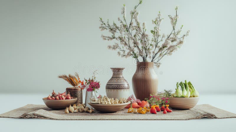 Minimalist Nowruz Haft-Seen Display Stock Illustration - Illustration ...