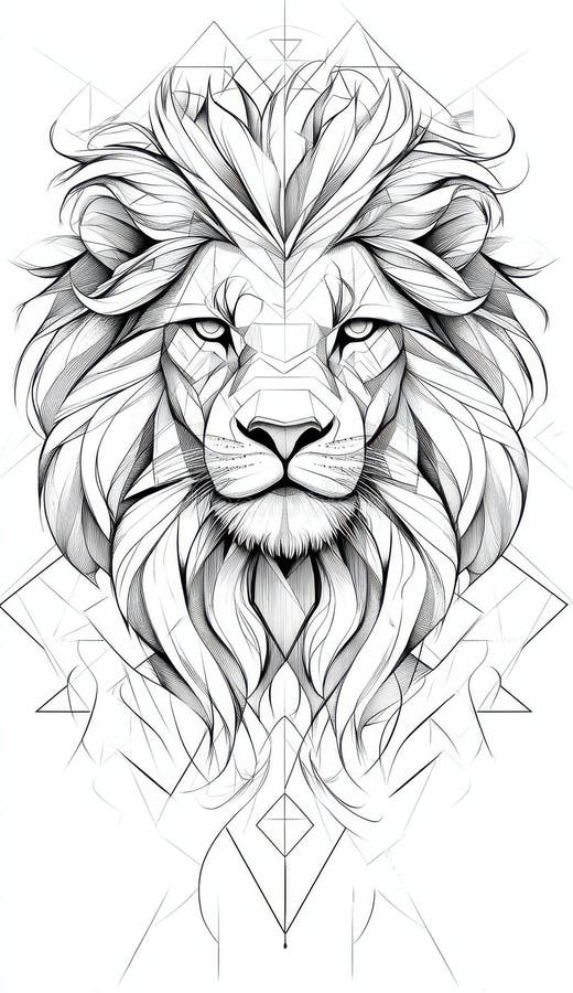 Simple Line Drawing of a Lion Head Tattoo Design with Intricate ...
