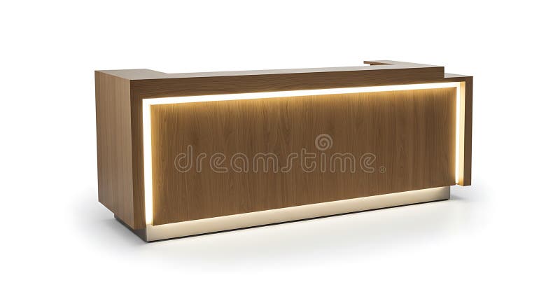 Minimalist Reception Desk with Wooden Texture and Soft Lighting ...