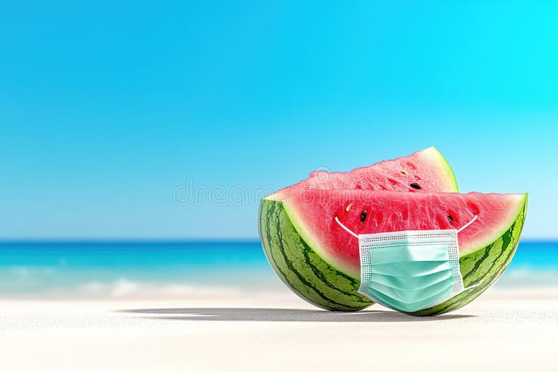 COVID-Safe Watermelon: Minimal Beach Concept with Masked Fruit ...
