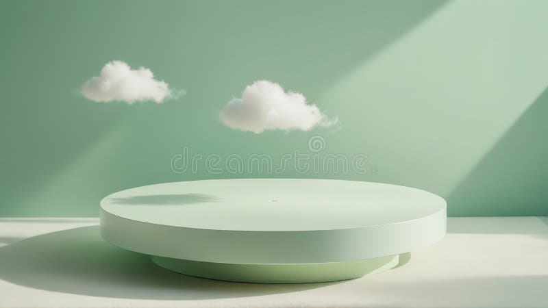 Serene Mint Green Platform with Floating Clouds on a Soft Background ...
