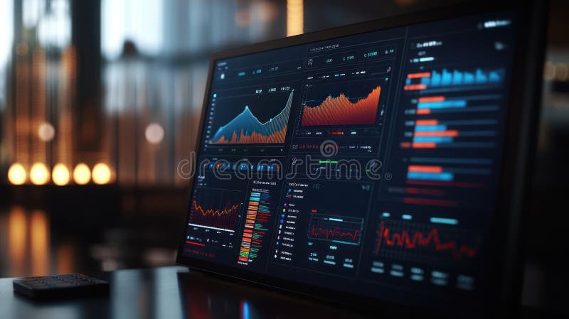 AI Technology Data Analysis Dashboard with Abstract Blurred Background ...