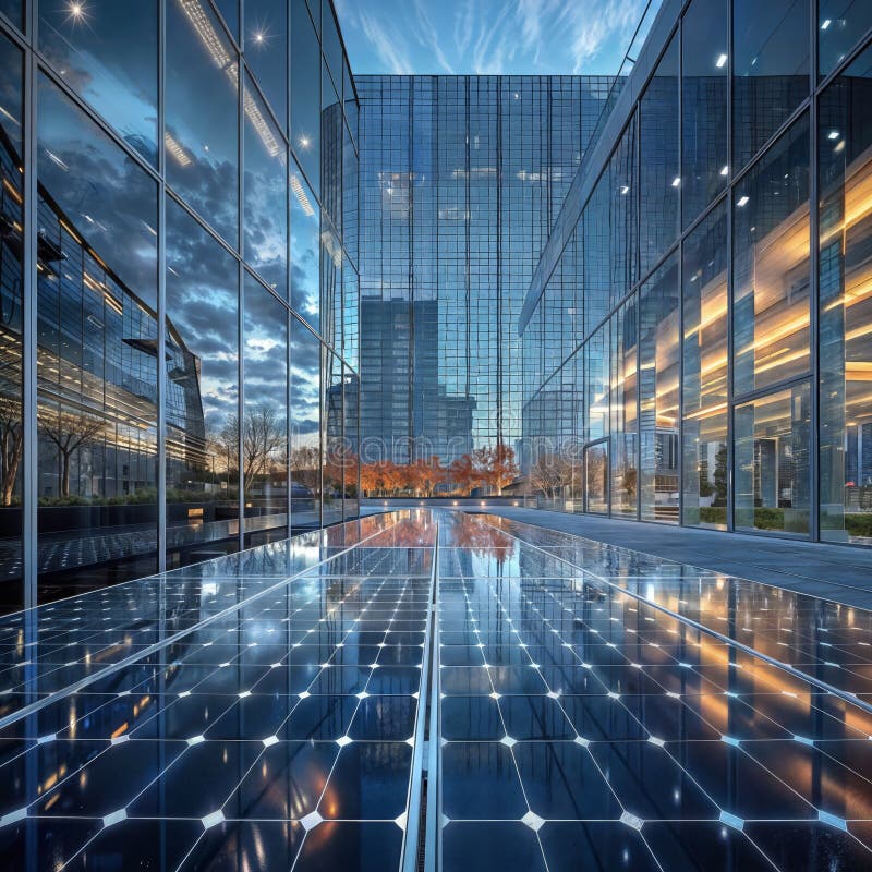 Modern Architectural Marvel with Glass Facade and Solar Panel Floor ...