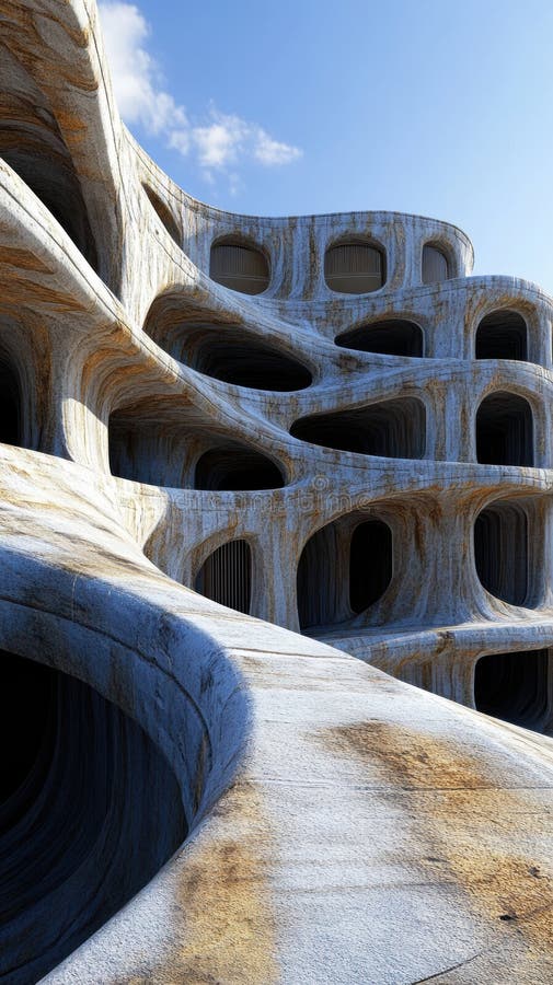 Futuristic Architecture with Organic Curves and Textured Surfaces Under ...