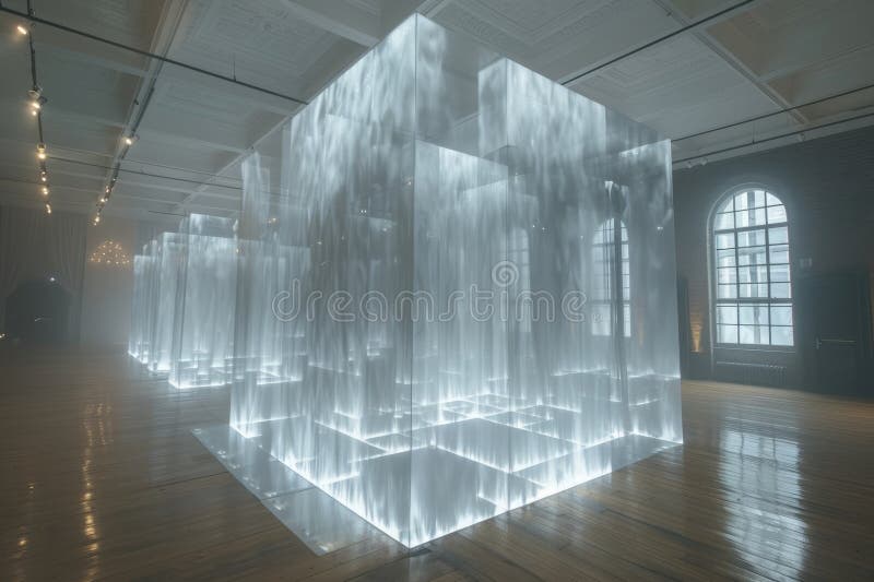 Luminous Glass Installation in Modern Gallery Stock Illustration ...