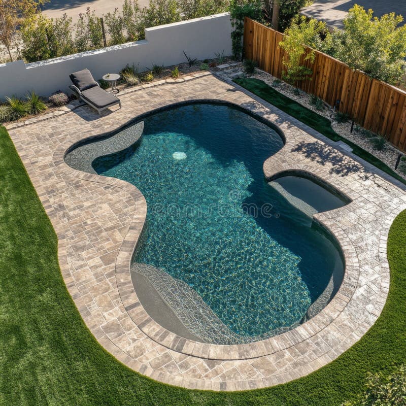 Modern Backyard Pool with Paved Surround and Lush Greenery Landscape ...