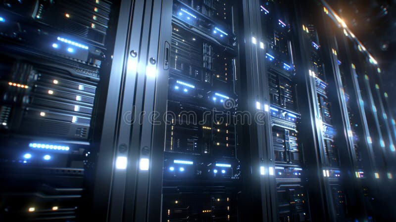Modern Data Center Server Racks with Blue Lights, Generative AI Stock ...