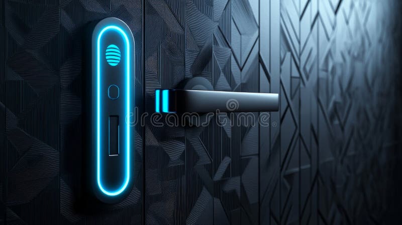 A Sleek Digital Door Lock Shines with Vibrant Blue Accents. this Modern ...