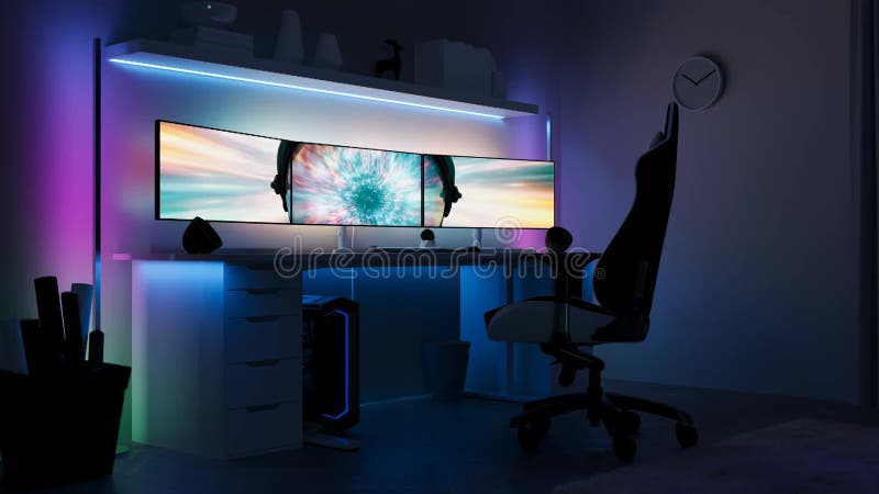 Modern Gaming Room with Gradient LED Lighting. 3D Render Stock Video ...