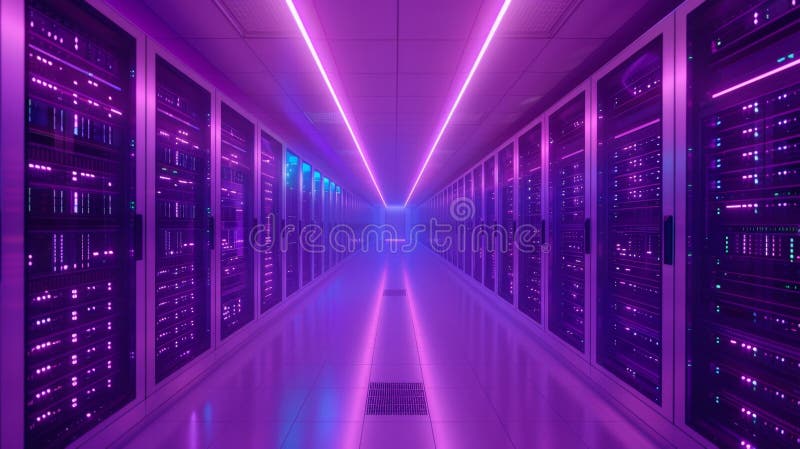 Futuristic Data Center with Purple Neon Lights, Generative AI Stock ...