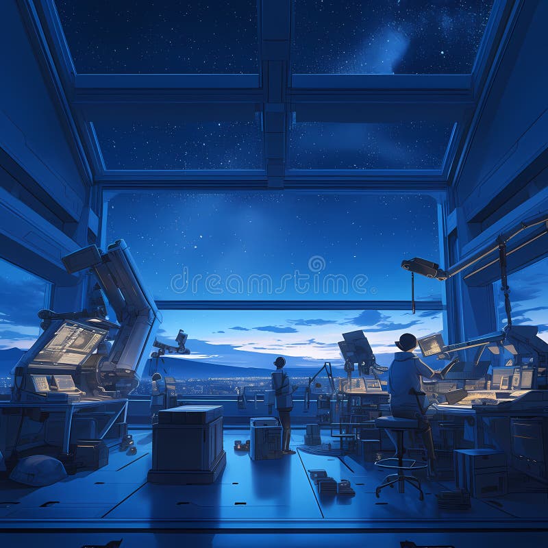 Tech Innovation Hub - Illustration of a High-tech Laboratory at Night ...