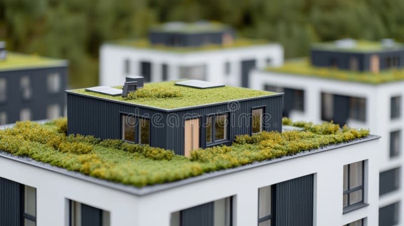 Modern Housing Development Featuring Green Roofs and Sustainable ...