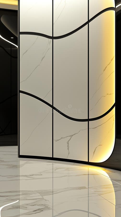 Modern Interior Design with Curved Wall and Elegant Marble Floor Stock ...