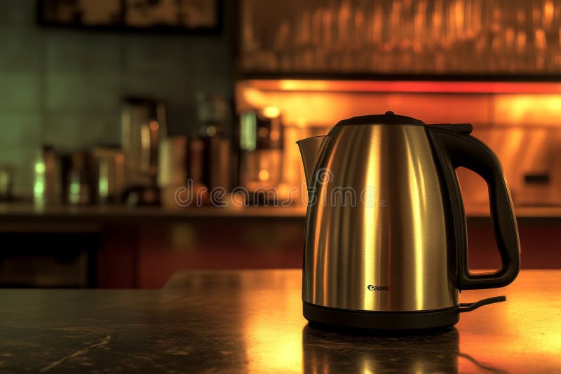 A Sleek Silver Kettle Stands Alone on a Kitchen Counter. Its Modern ...