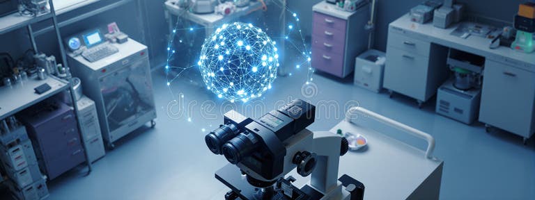 Advanced Laboratory with Futuristic Microscope Stock Illustration ...