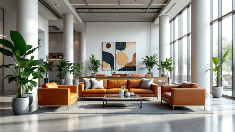 Modern Lobby Setting with Comfortable Lounge Seating for Waiting Rooms ...