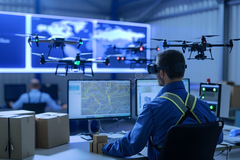 Advanced Drone Delivery Control Center Operation Stock Illustration ...