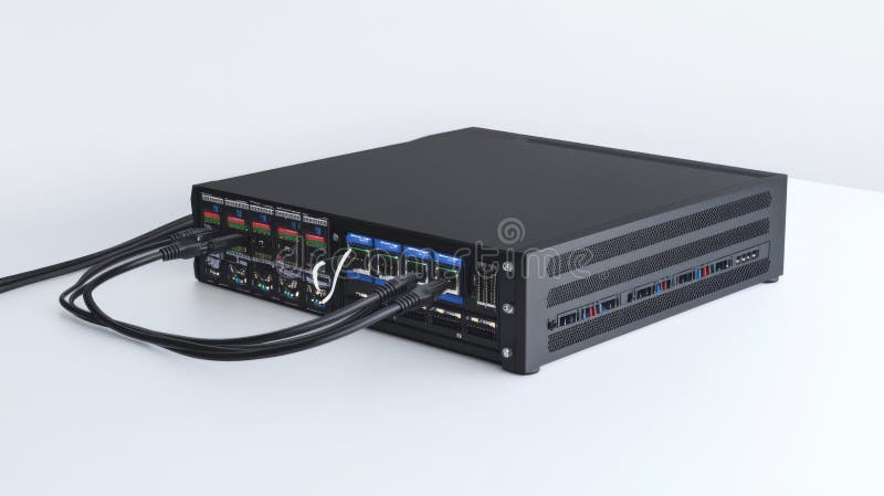 Sleek Black Networking Device Shown from the Back. it Features Multiple ...