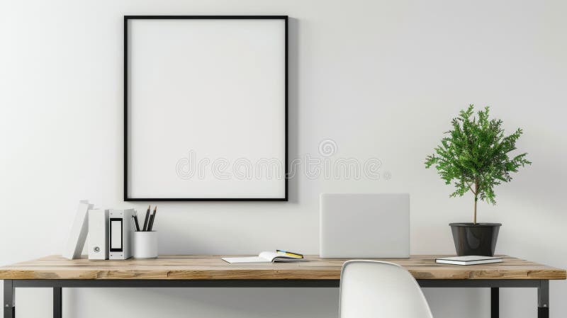 Modern Office Desk with Blank Frame, Generative AI Stock Photo - Image ...