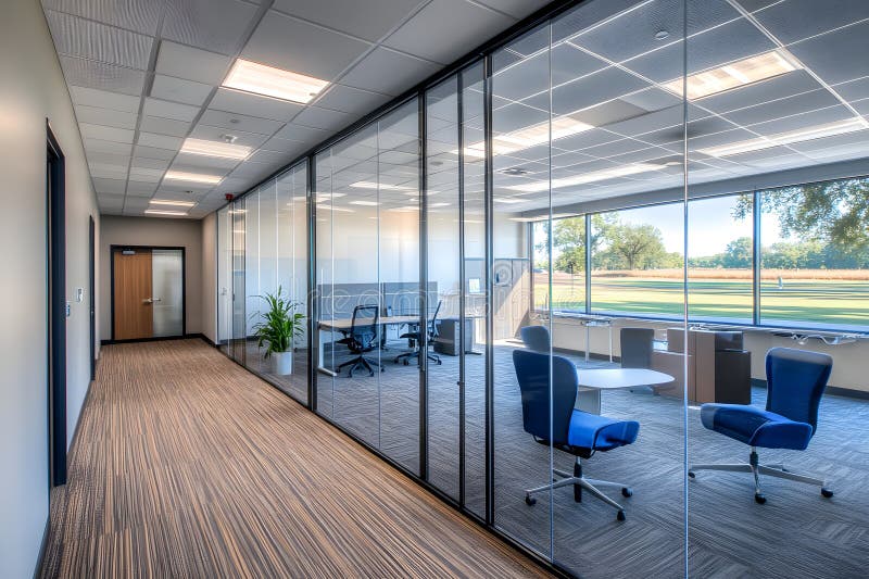 Contemporary Office Workspace with Glass Partitions and Natural Light ...