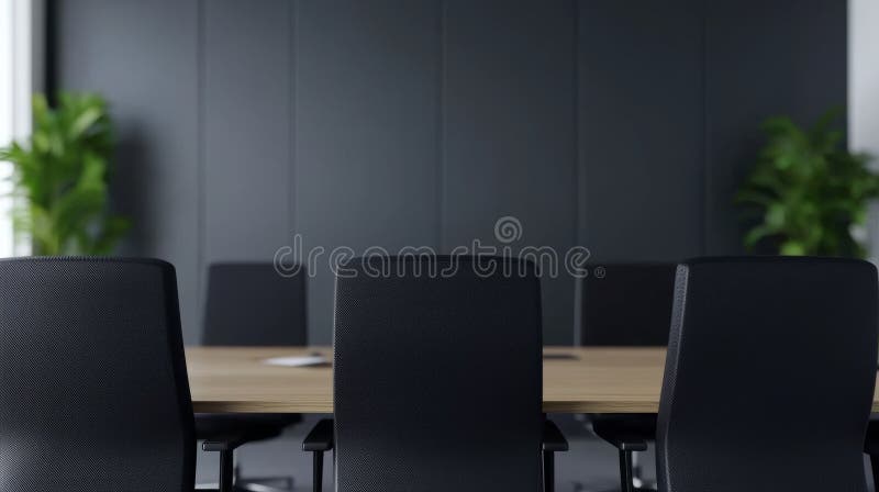Roundtable Discussion Setting with Empty Chairs and Green Plants in ...