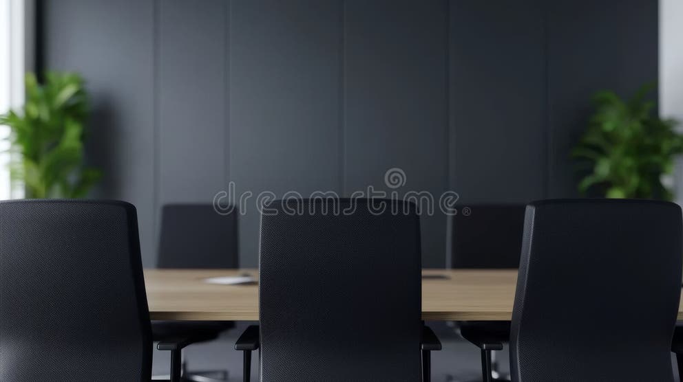 Roundtable Discussion Setting with Empty Chairs and Green Plants in ...