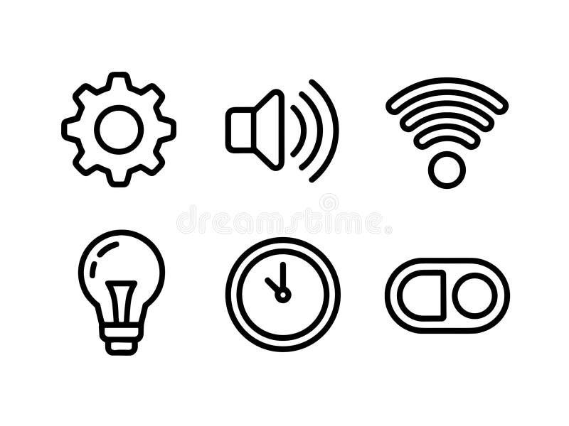 Technology Set Settings Sound Wifi Light Clock Switch Stock Vector ...
