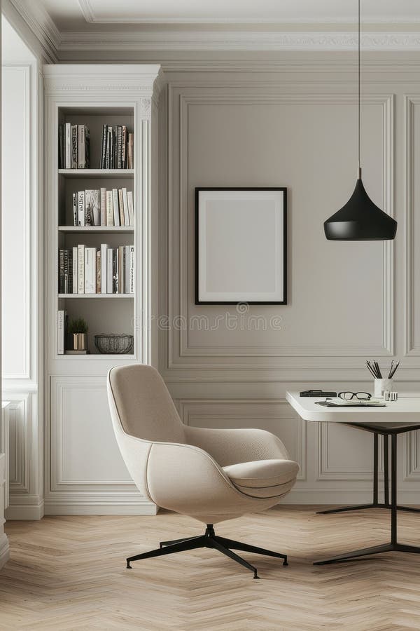 Modern Study Room with Elegant Decor and Wooden Desk Featuring Classic ...