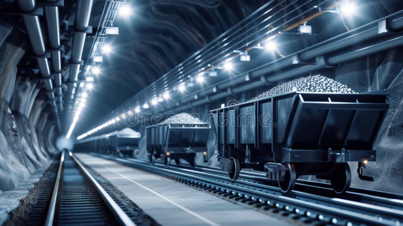 Underground Mining Rail System with Ore Carts, Generative AI Stock ...
