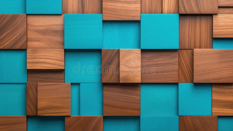 Geometric Wooden and Teal Pattern Creates a Modern, Textured Wall ...