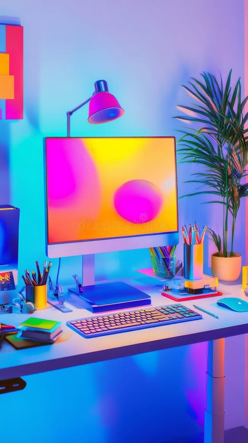 A Vibrant Workspace with Modern Technology. the Colorful Aesthetics ...