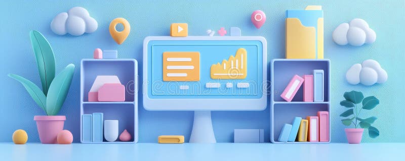 Creative Workspace Design Digital Monitor Charts Stylish Office ...