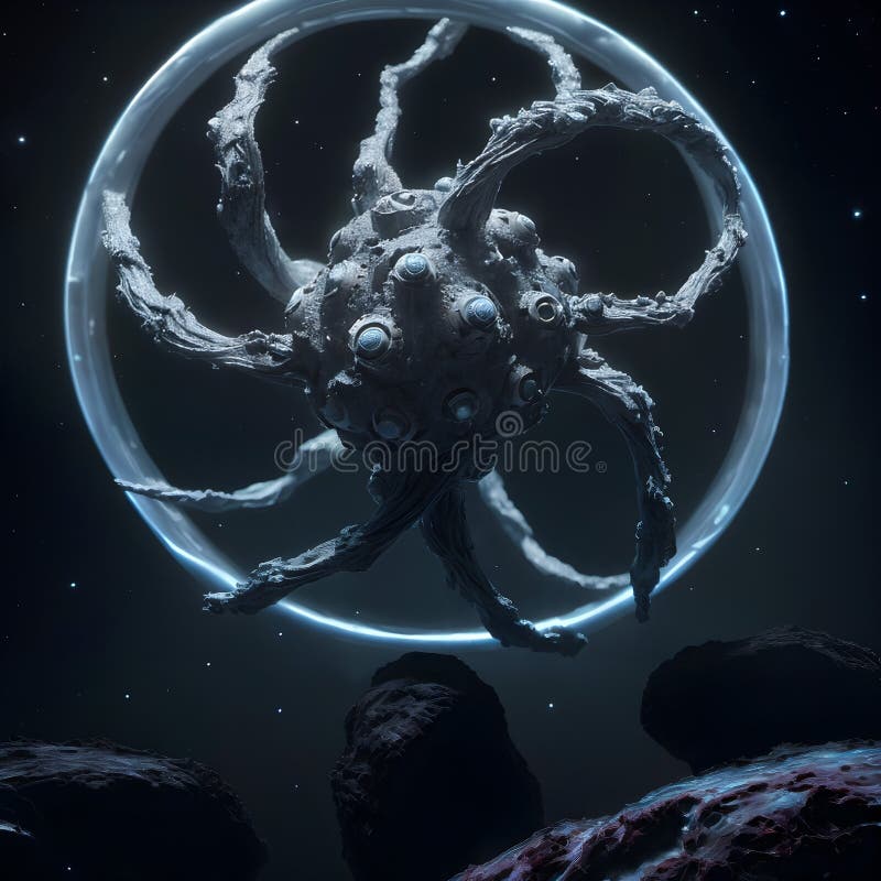 Alien Bio-Mechanical Spacecraft Hovering in Deep Space Stock Image ...